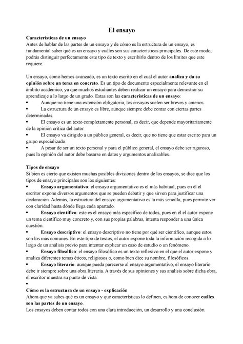 El ensayo El ensayo Características de un ensayo Antes de hablar de