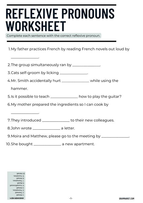 Reflexive Pronouns Definition Examples Worksheet Included