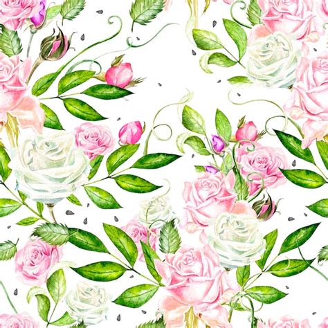 Premium Photo Seamless Pattern With Watercolor Flowers Rose Hand Drawn