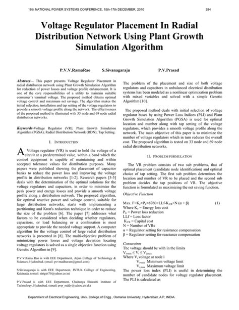 voltage regulator placement in radial distribution network using