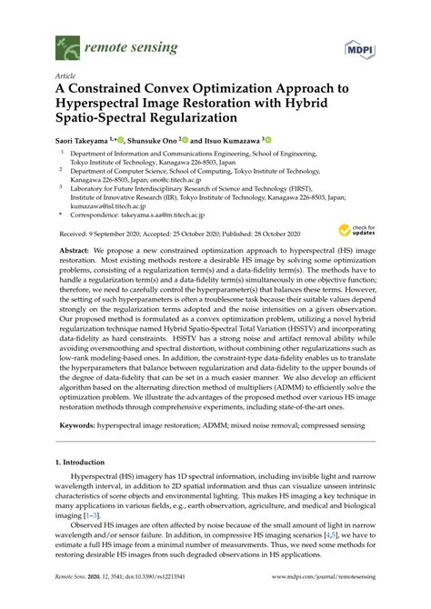 pdf a constrained convex optimization approach to hyperspectral image restoration with hybrid