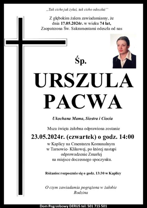 Śp Urszula Pacwa A W Derus Usługi Pogrzebowe Tarnów