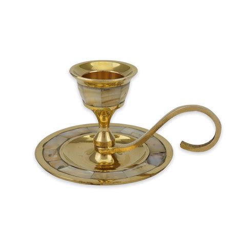 Chamberstick Taper Candle Holder With Mother Of Pearl Inlay BlessedMart
