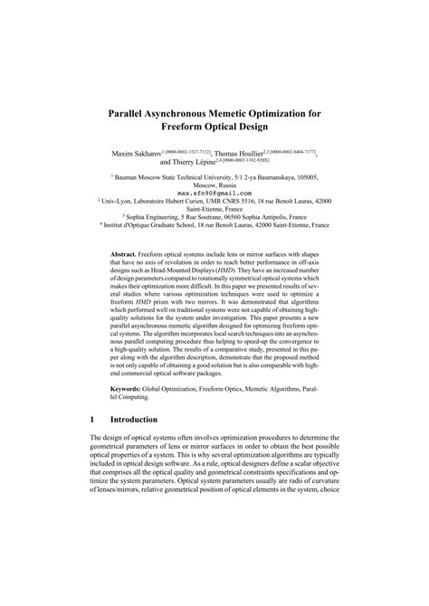 pdf parallel asynchronous memetic optimization for freeform optical design