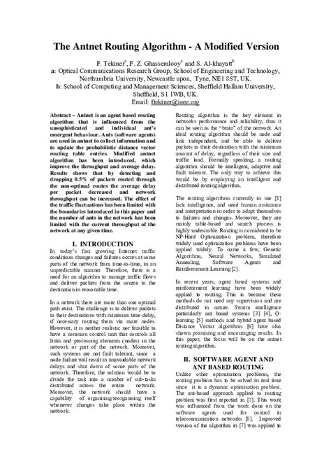 pdf the antnet routing algorithm a modified version zabih ghassemlooy