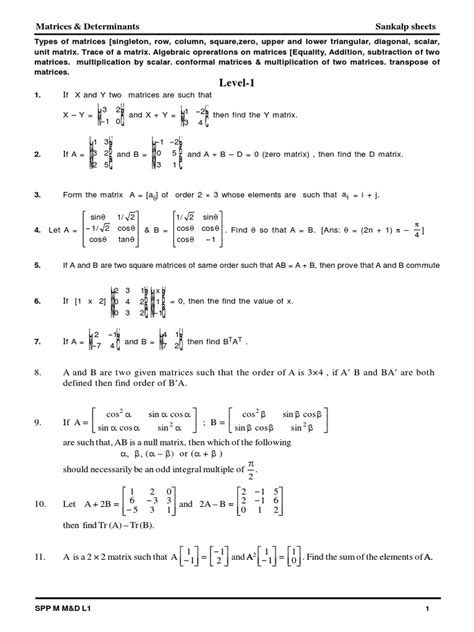 matrices and determinants pdf pdf matrix mathematics determinant