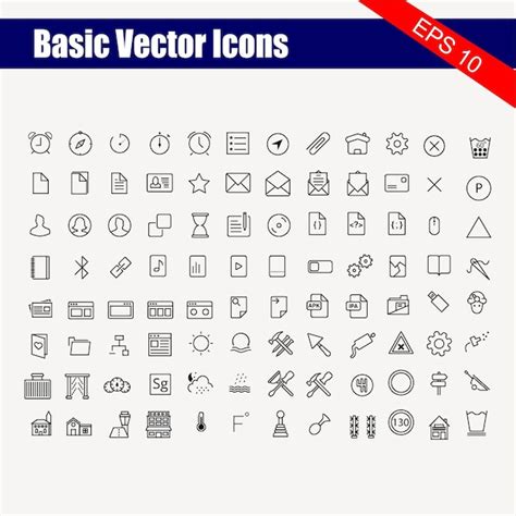 Un conjunto de iconos vectoriales básicos que incluyen iconos y