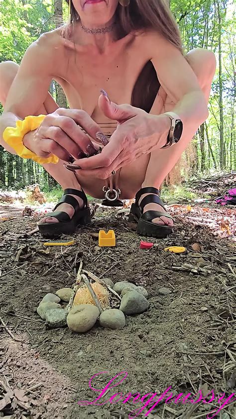 Longpussy Fire With By Spark Naked In The Woods With A Big Buttplug