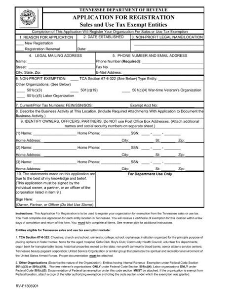 Tennessee Non Profit Sales Tax Exemption Certificate