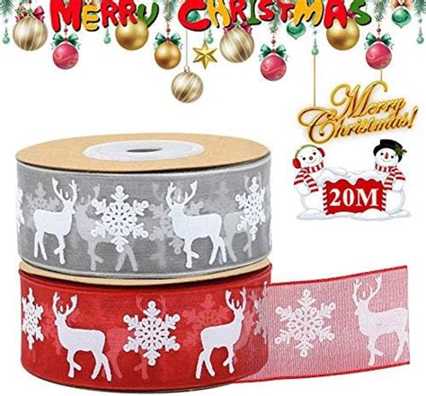 Nastri Natalizi 2 Rotoli Nastro Organza Rosso Grigio Nastro Regalo Di