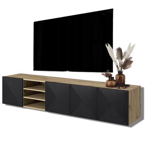 SZAFKA RTV 200 CM WISZĄCA komoda stolik pod telewizor LOFT czarny dąb
