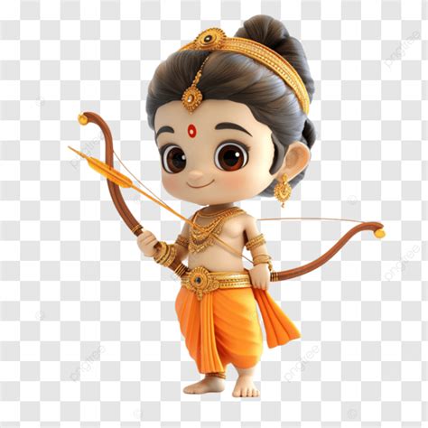 Lindo Y Pequeño Dios Hindú Shree Ram Vestido De Naranja Con Fondo