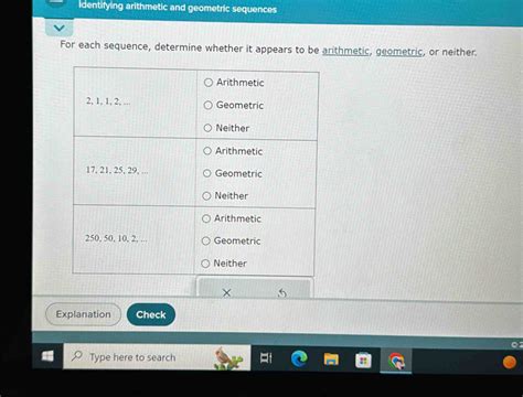 solved identifying arithmetic and geometric sequences for each sequence determine whether it