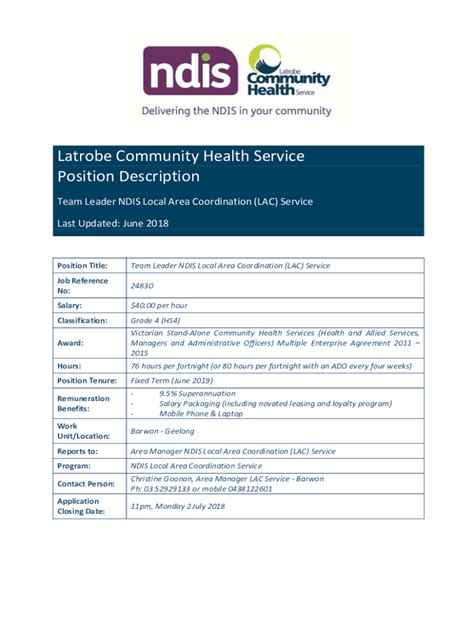 Fillable Online Team Leader NDIS Local Area Coordination Service Fax