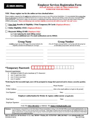 Fillable Online Employer Services Registration Form Delta Dental Of