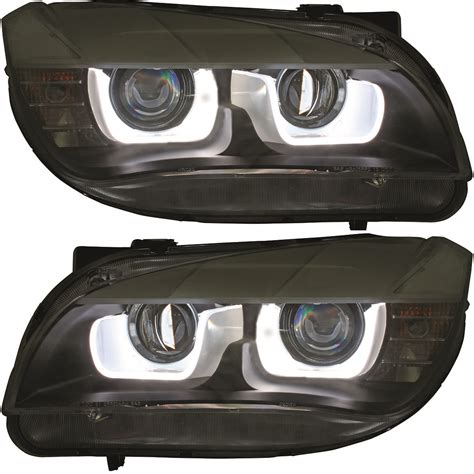 2 Phares Avant BMW X1 E84 Angel Eyes 3D LED 12 14 Chrome