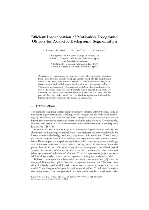 pdf efficient incorporation of motionless foreground objects for adaptive background segmentation