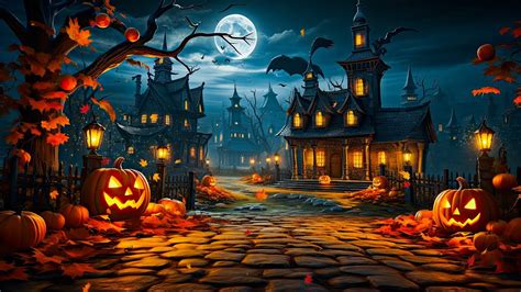 Haunted Halloween Village Ambience With Spooky Music Pumpkin Garden