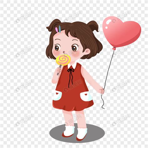 穿红裙子拿着气球吃棒棒糖的小女孩元素素材下载 正版素材401153081 摄图网