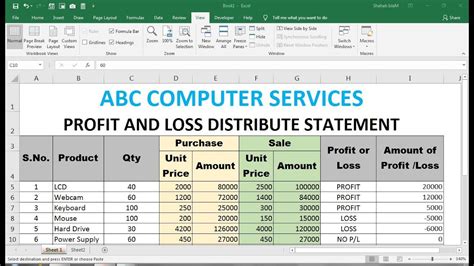 How To Make Profit And Loss Account Statement Sheet In Excel Youtube