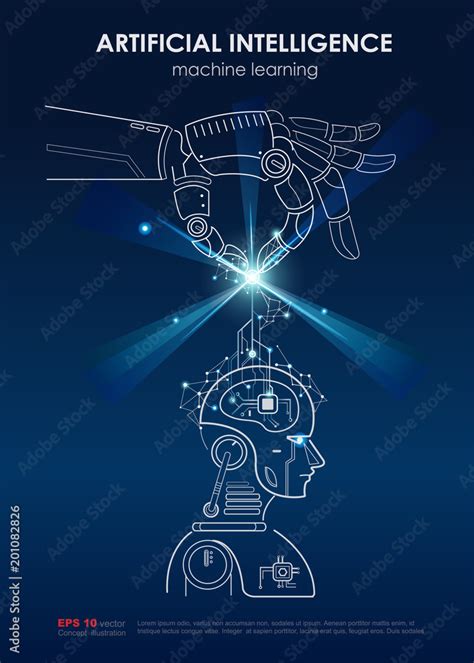 artificial intelligence ai and machine learning poster concept robotic hand put digital big