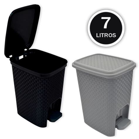 Lixeira 7 Litros Pedal Trama Rattan Preta Cinza Shopee Brasil