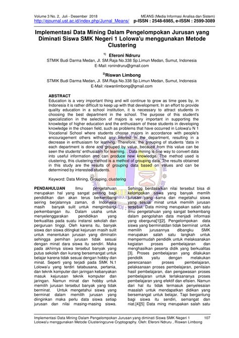 pdf implementasi data mining dalam pengelompokan jurusan yang diminati siswa smk negeri 1
