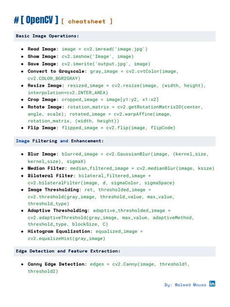 opencv cheatsheet pdf multidimensional signal processing algorithms