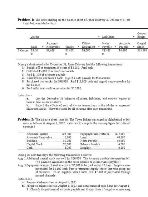 problem set 1 solutions pdf expense balance sheet