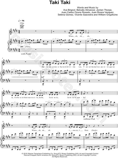 DJ Snake Feat Selena Gomez Ozuna Cardi B Taki Taki Sheet Music In