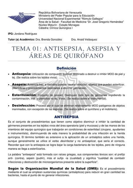 Antisepsia Asepsia Y Reas De Quir Fano Jordana Udocz