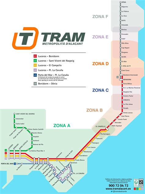 Horarios TRAM Alicante Líneas mapa de paradas y frecuencias de paso