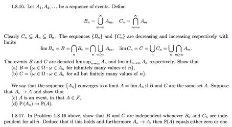 solved 1 8 16 let a1 a2 … be a sequence of events define