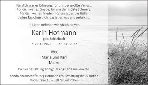 Traueranzeigen Von Karin Hofmann WirTrauern