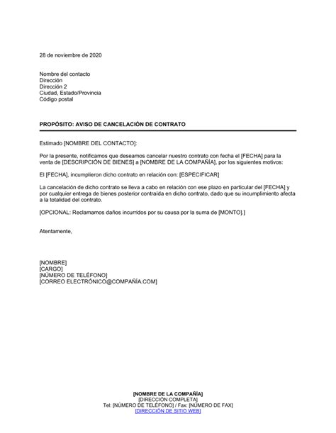 Aviso de cancelación de contrato Download