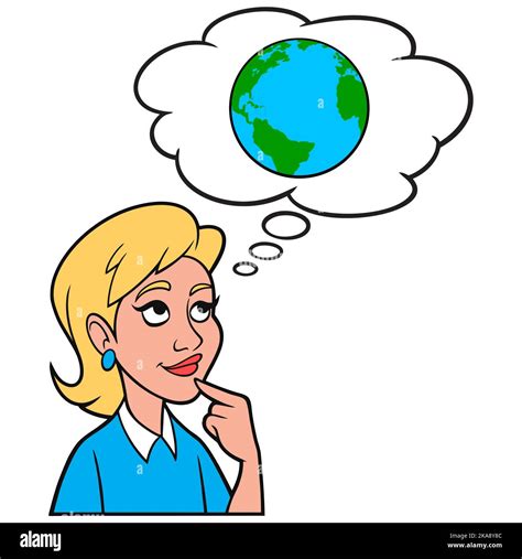 Girl Thinking About Climate Change A Cartoon Illustration Of A Girl
