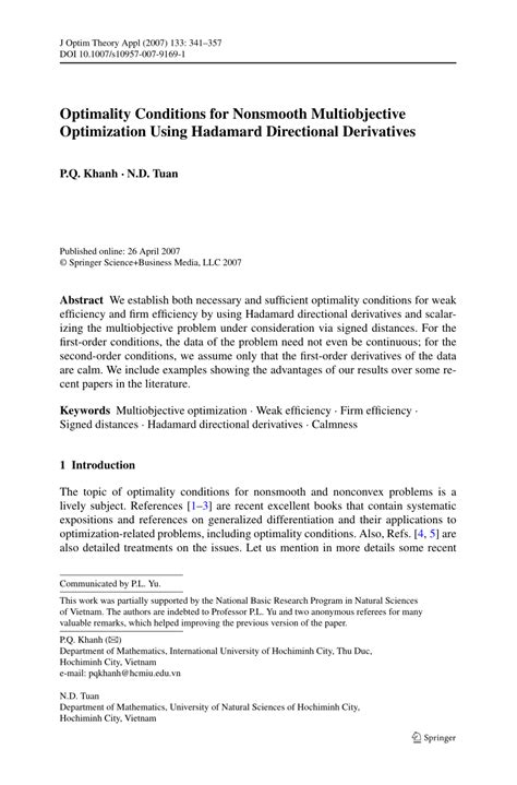pdf optimality conditions for nonsmooth multiobjective optimization using hadamard directional