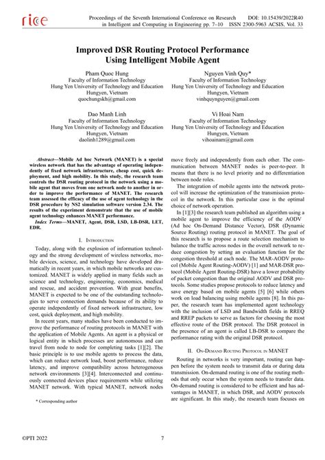 pdf improved dsr routing protocol performance using intelligent mobile agent