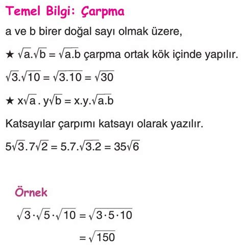 Kareköklü İfadelerde Çarpma ve Bölme 8 Sınıf konu anlatımı test