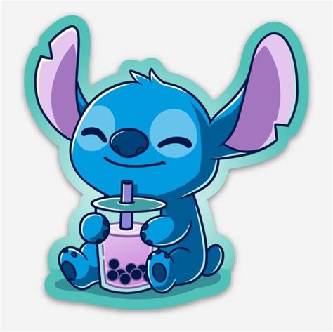 Boba Stitch Drink Sticker Stitch With Boba Sticker Waterproof Matte