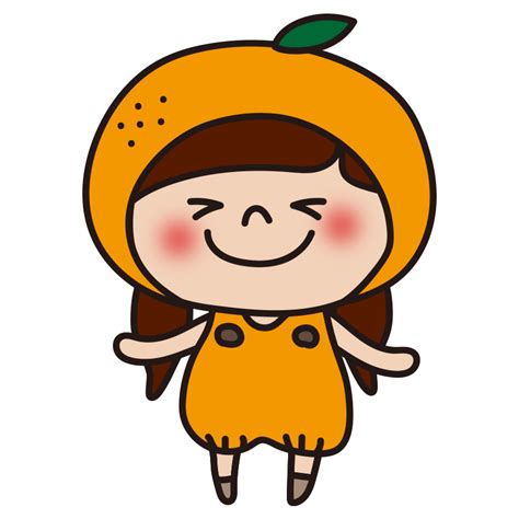 みかんのかぶり物をしている子供女の子2の無料 フリー イラスト かわいい手描きの無料素材てがきっず保育園小学校介護施設に