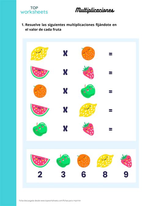 Ficha para imprimir Multiplicaciones divertidas Página 1 TopWorksheets
