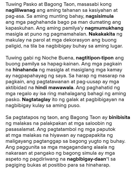 Magsulat Ng Talata Tungkol Sa Masayang Karanasan Tuwing Pasko At Bagong