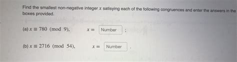 solved find the smallest non negative integer x satisying