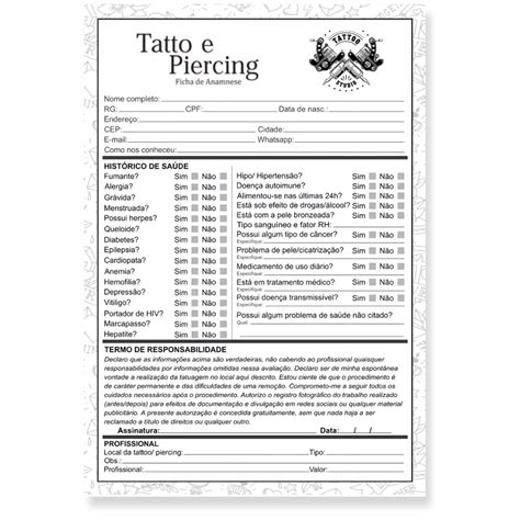 02 Blocos Ficha De Anamnese Cliente Tattoo E Piercing Shopee Brasil