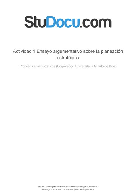 SOLUTION Actividad 1 Ensayo Argumentativo Sobre La Planeacion
