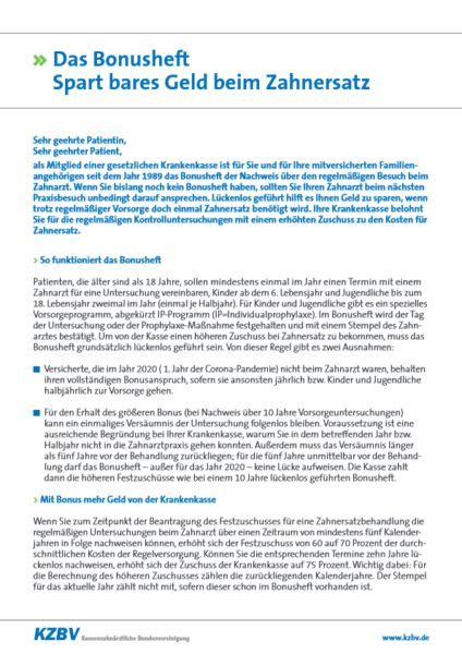 Informationen Zum Bonusheft Corona Spezial Kassenzahn Rztliche