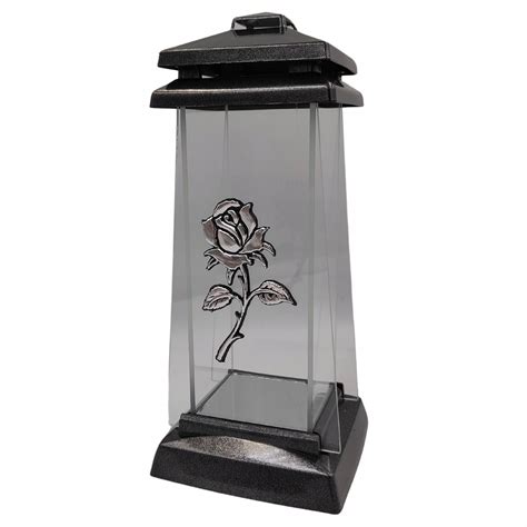 Lampion Kapliczka Trapez Srebrna z Różą 24cm Flamma Szyba Mini Róża