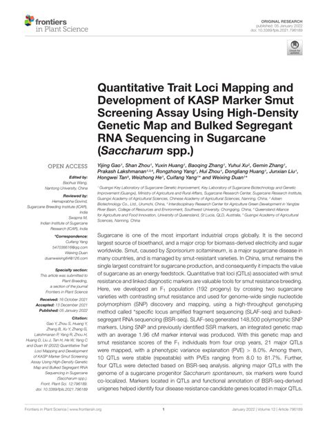pdf quantitative trait loci mapping and development of kasp marker smut screening assay using