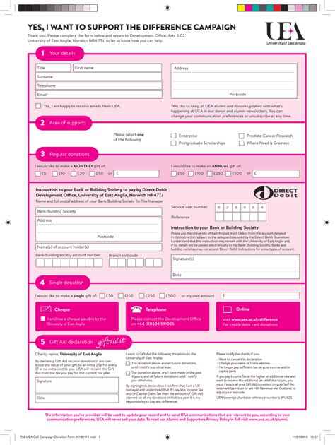 Fillable Online Yes I Want To Support The Difference Campaign UEA